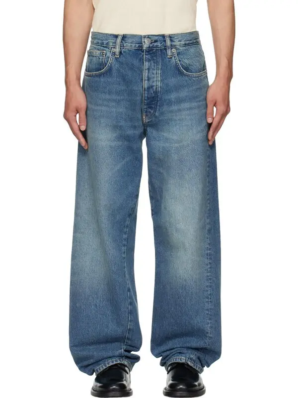 SUNFLOWER Logo Patch Wide-leg Jeans - Blue