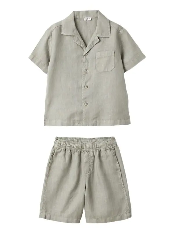 IL GUFO Short Sleeve Camp Shirt And Shorts Set - Gray