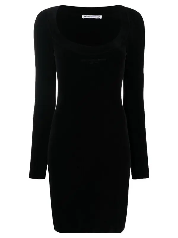 Alexander Wang Logo Embroidered Long Sleeve Dress - Black