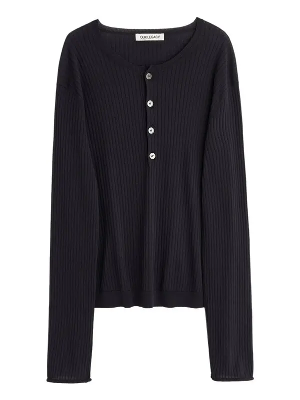 Our Legacy Fine Knit Henley Top - Black