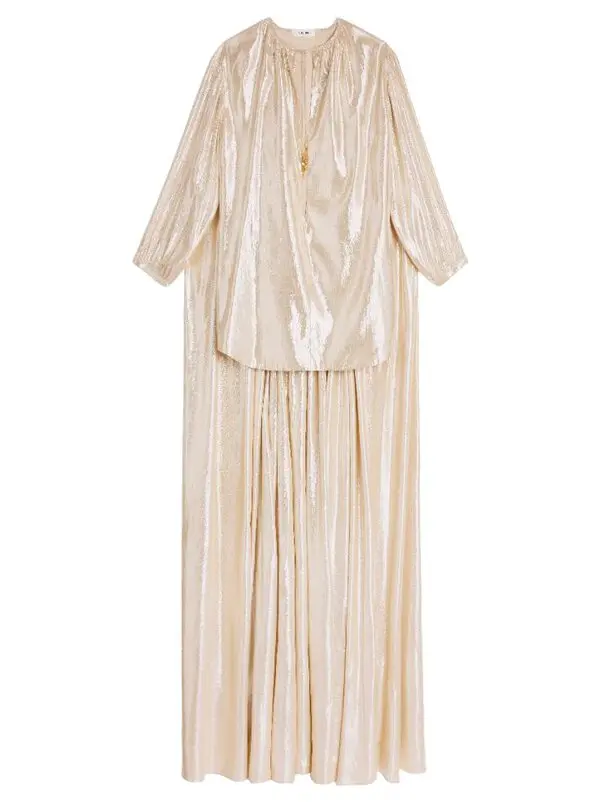 Celine Lamé Silk Sabl Cape Mini Dress - Nude
