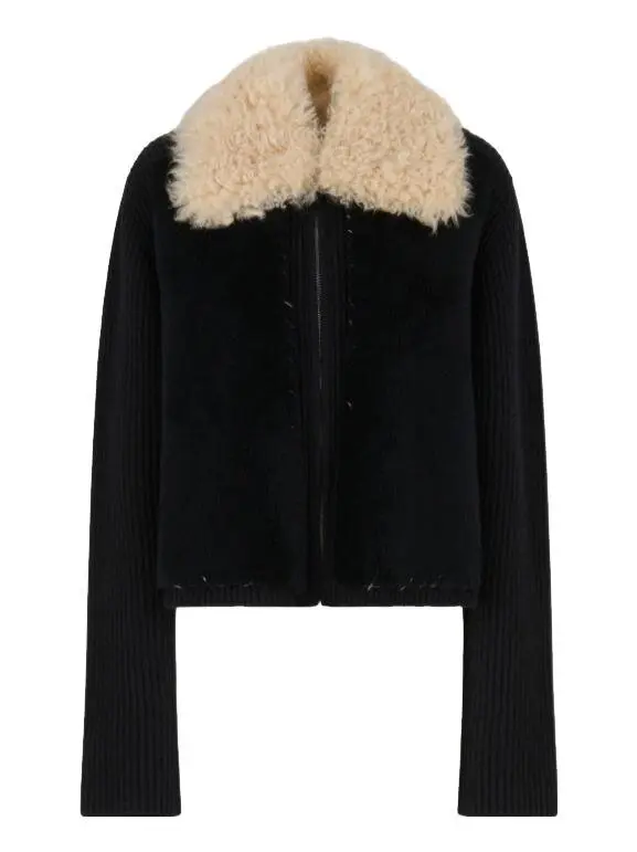Marni Wool Cardigan With Shearling Details - Black