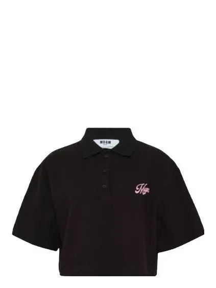 MSGM Cropped Polo Shirt With Short Sleeves - Black