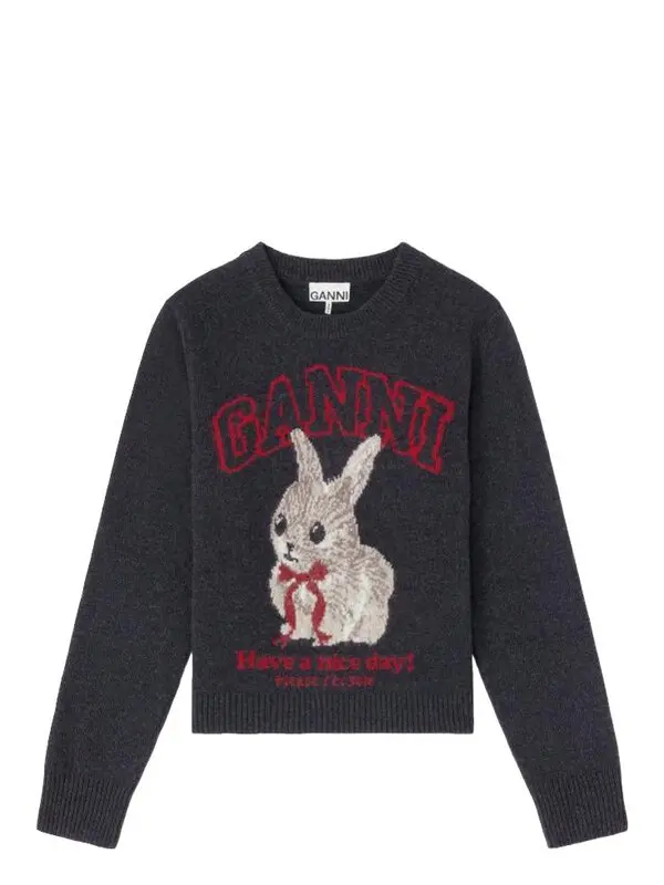 GANNI Bunny Intarsia Knitted Sweater - Phantom Black
