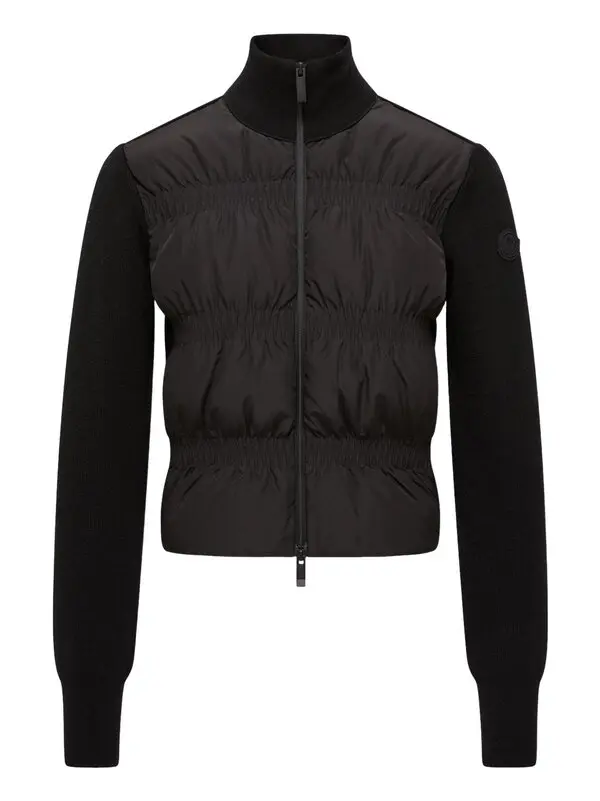 Moncler Padded Wool Zip-up Cardigan With Silicone Logo Patch - Black
