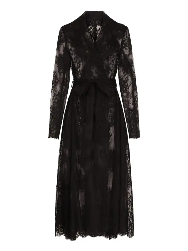 Dolce & Gabbana Chantilly Lace Belted Coat - Black