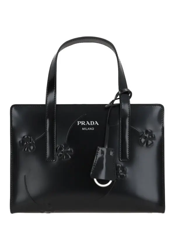 Prada Logo Embellished Tote Bag - Black