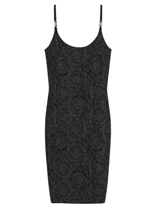 Versace Barocco Lurex Stretched Midi Dress - Black