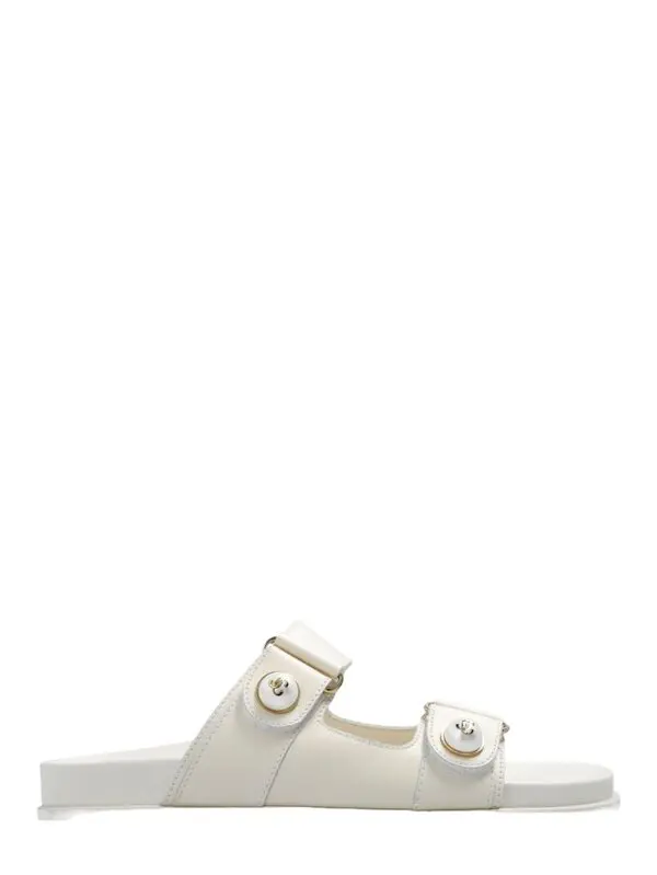 JIMMY CHOO Fayence Pearl-embellished Slip-on Sandals - Latte