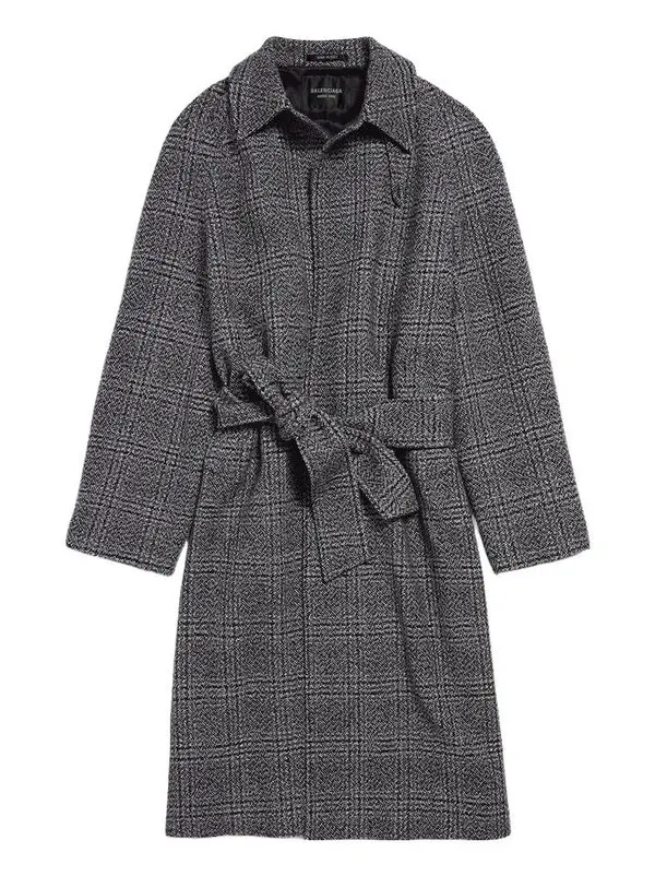 Balenciaga Checked Belted Coat - Black/gray