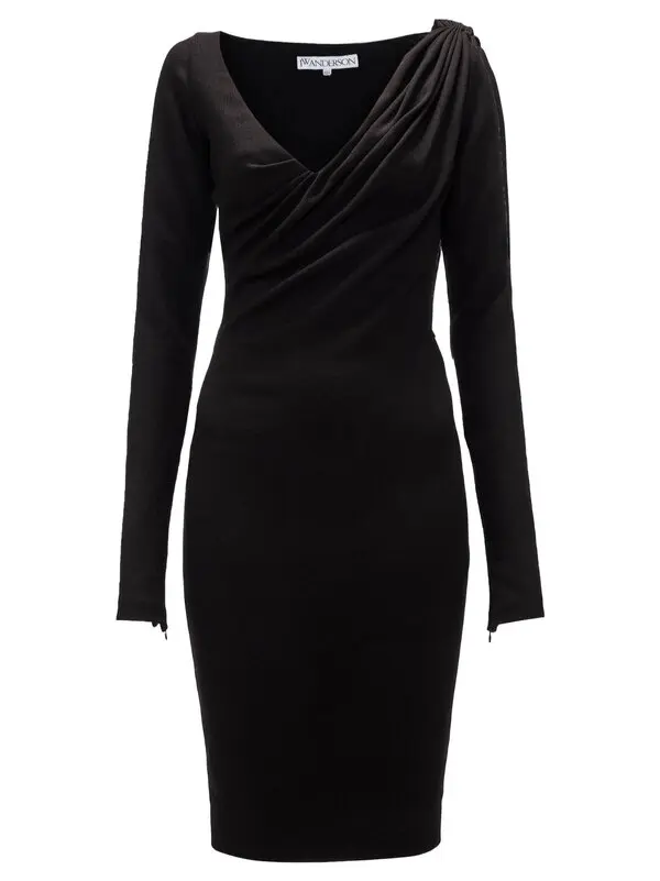 J.W.ANDERSON Jw Anderson V-neck Ruched Midi Dress - Black