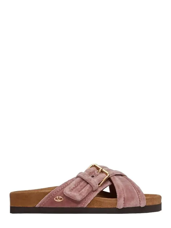 Valentino Garavani Fussfriend Velvet Slip-on Slides With Vlogo Detail - Brown