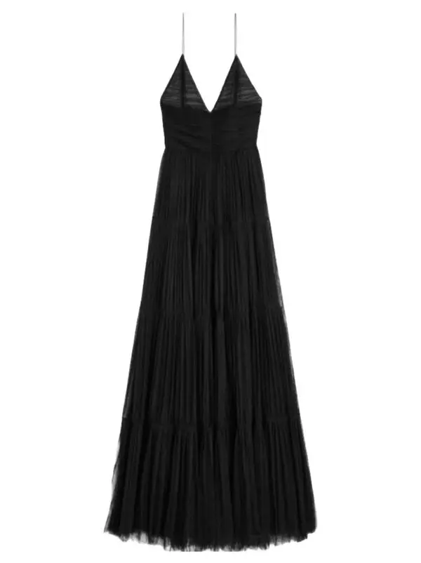 Celine Long Dress In Silk Tulle - Black