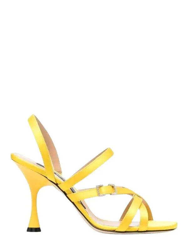 SERGIO ROSSI Square Toe Heeled Sandals With Buckle Detail - Yellow