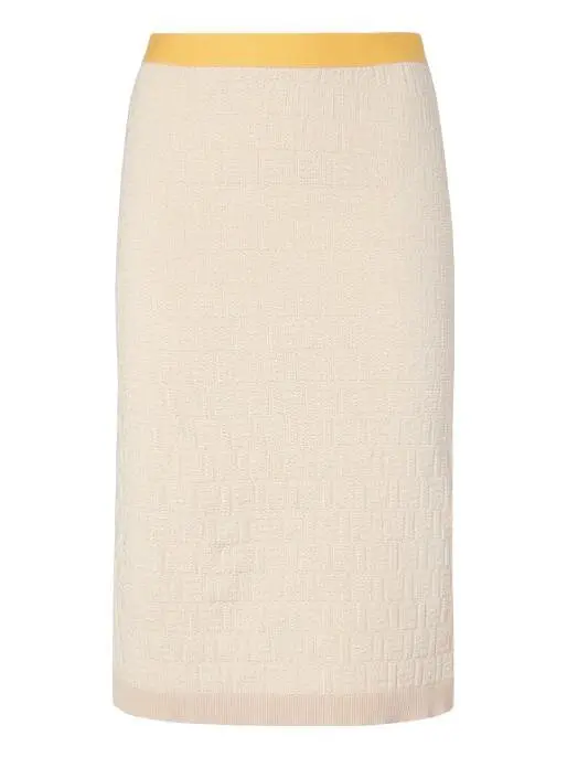 Fendi Ff Jacquard Contrast Waist Midi Skirt - Light Beige