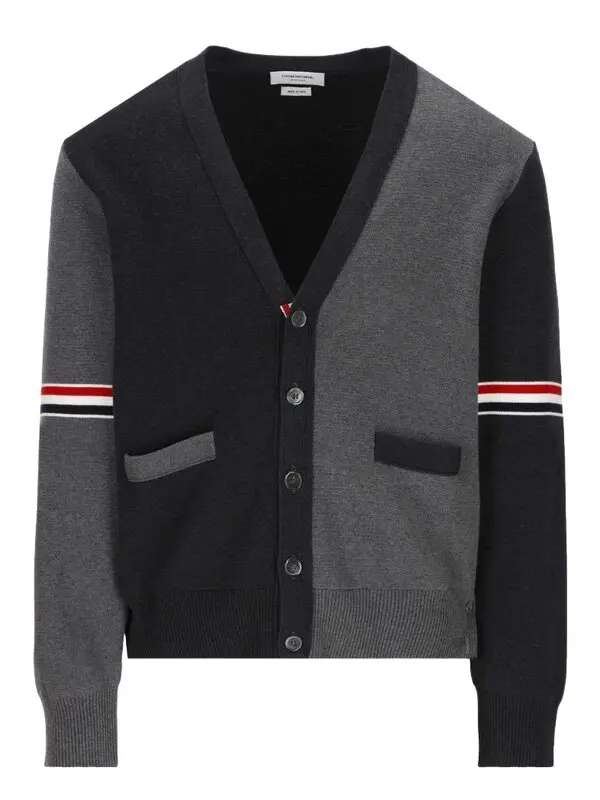 Thom Browne Color-block Buttoned Cardigan With Iconic Placket - Black