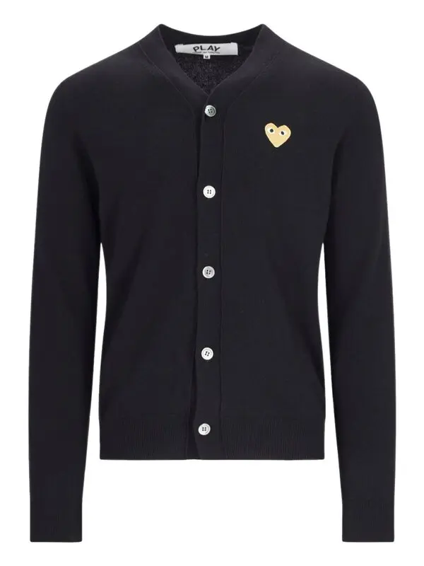 Play Comme Des Garcon Logo Patch Knitted Cardigan - Black