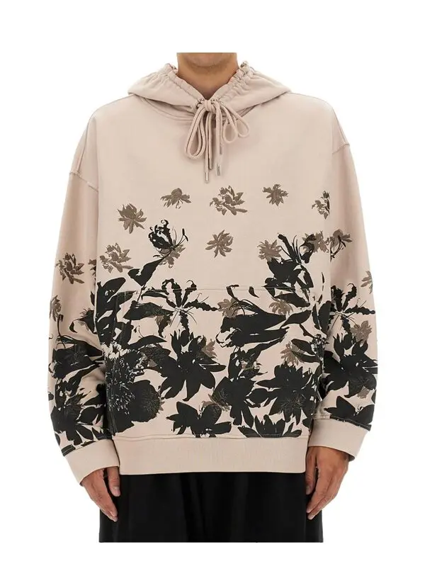Dries Van Noten Floral Printed Drawstring Hoodie - Nude