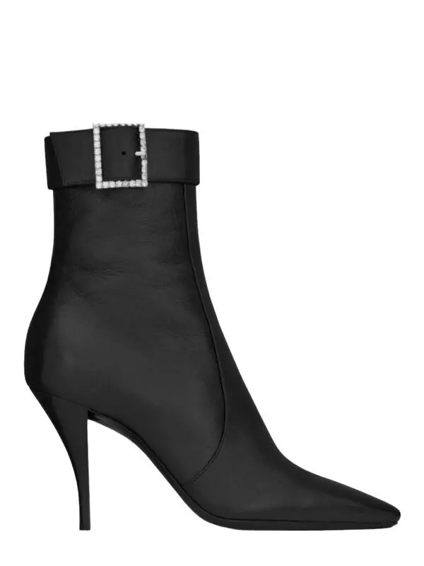 Saint Laurent Jill Square Toe Stiletto Ankle Boots With Embellished Buckle - Black