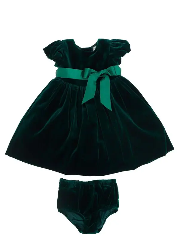 Polo Ralph Lauren Velvet Effect Dress With Front Bow - Green