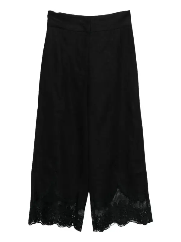 TWINSET Cropped Trousers With Lace Trim - Black