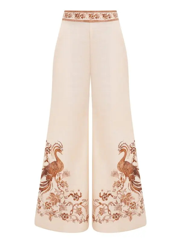 Zimmermann Embroidered Wide-leg Trousers - Creamtanfloral