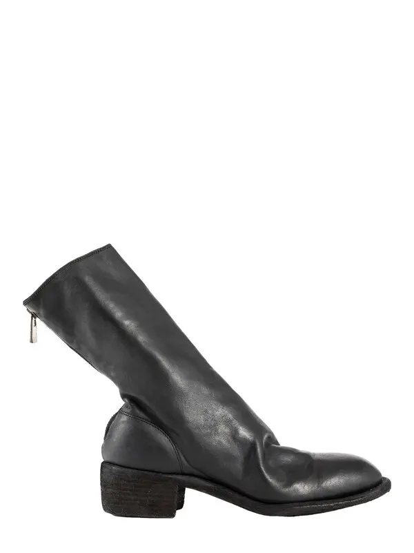 Guidi Round-head Short Boots With Rear Zipper - Black