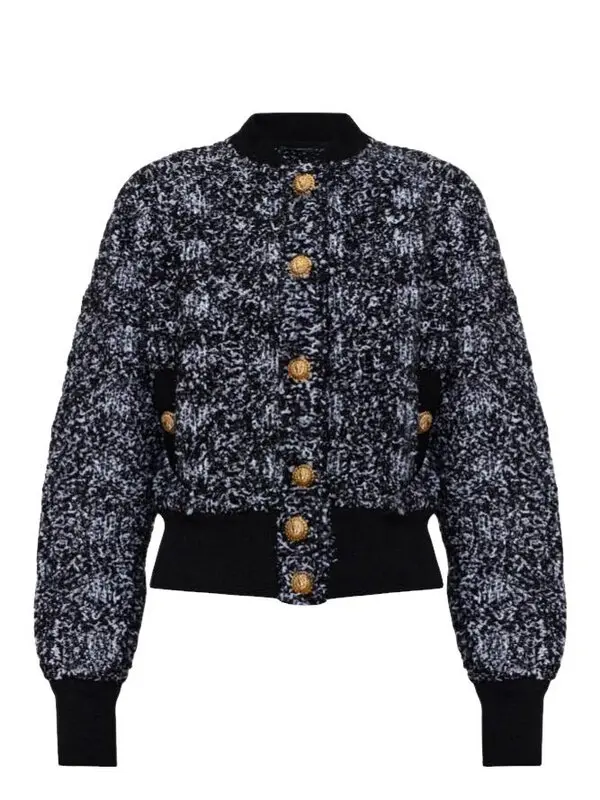 Balmain Textured Tweed Jacket With Button Closure - Black
