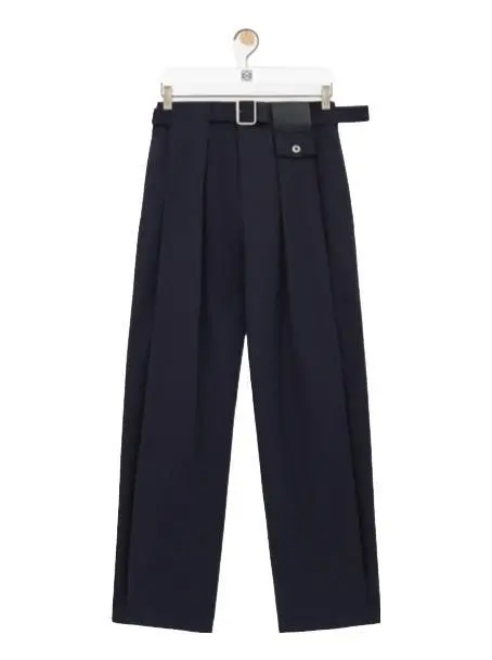 Loewe Pleated Belted Trousers - Deep Navy Blue
