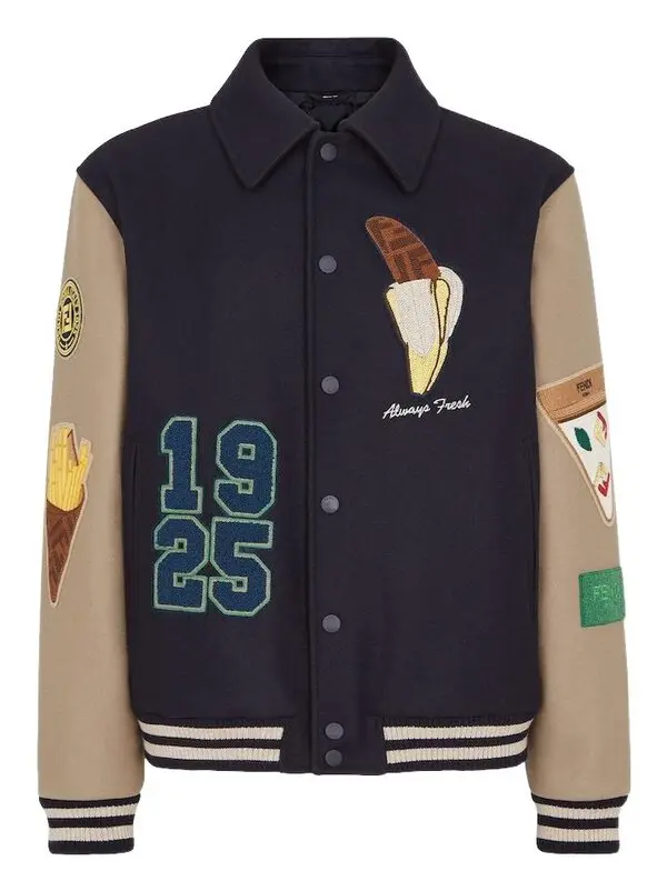Fendi Patch Detailed Blouson Jacket - Beige And Blue