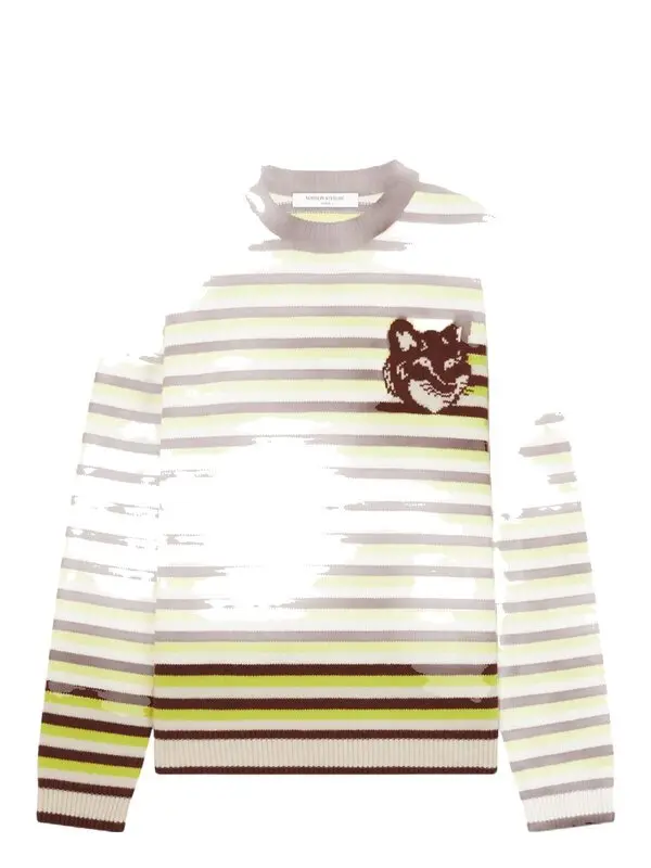 Maison Kitsuné Striped Fox Head Jumper - Pecan/wild Bergamot