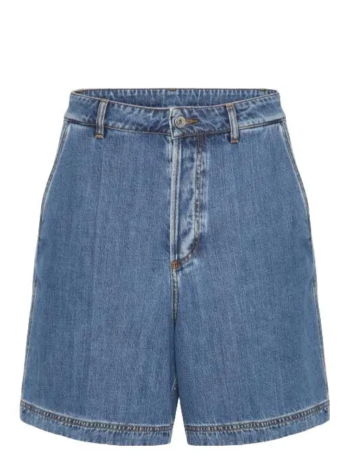 Valentino Garavani Vgold Logo Patch Denim Shorts - Dark Denim