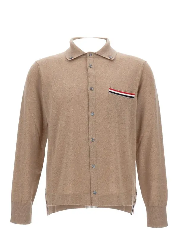 Thom Browne Buttoned Pocket Wool Cardigan - Nude