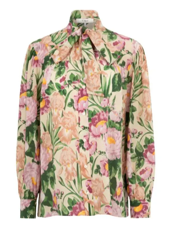 Chloé Floral Print Long Sleeve Shirt - Nude