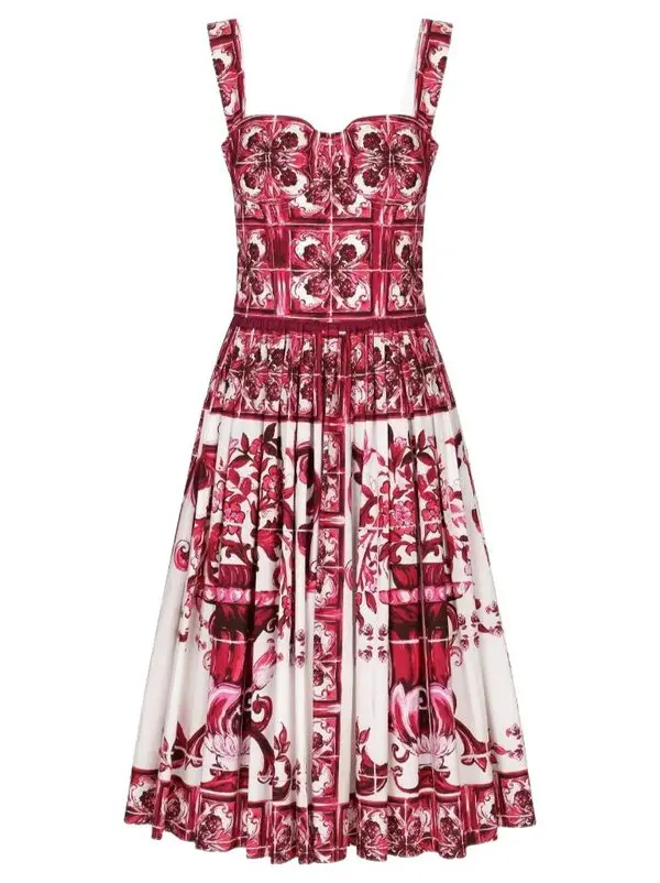 Dolce & Gabbana Majolica-print Poplin Midi Dress - Pink
