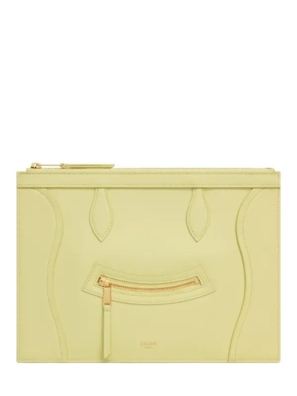 Celine Medium Pouch In Glossy Calfskin - Orange Colored