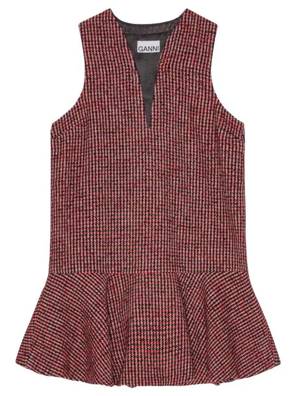 GANNI Sleeveless V-neck Mini Dress With Ruffled Hem - Racing Red