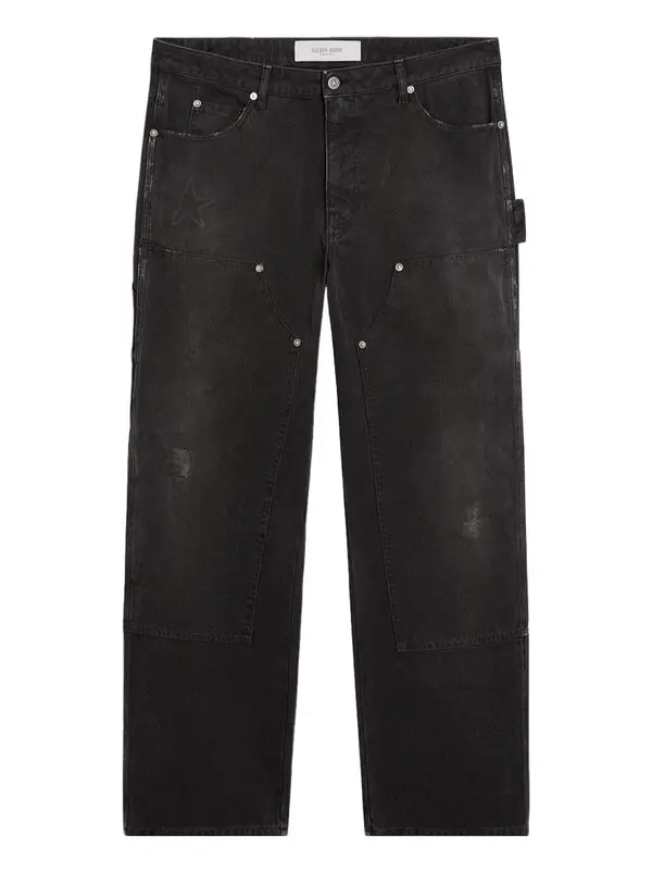 GOLDEN GOOSE Straight Leg Distressed Pants - Black