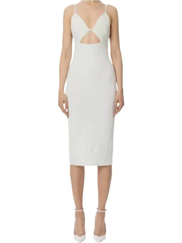 Elisabetta Franchi Floral Jacquard Midi Dress With Logo Detail - Mint Green