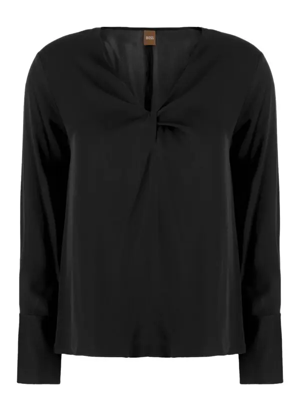 Hugo Boss V-neck Blouse With Pleated Front - Black