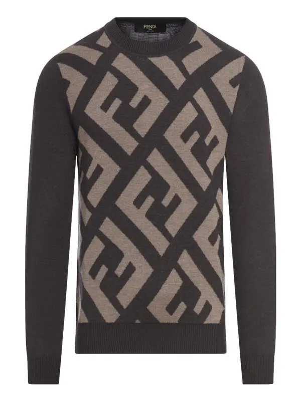 Fendi Oversized Ff Intarsia Knitted Jumper - Brown