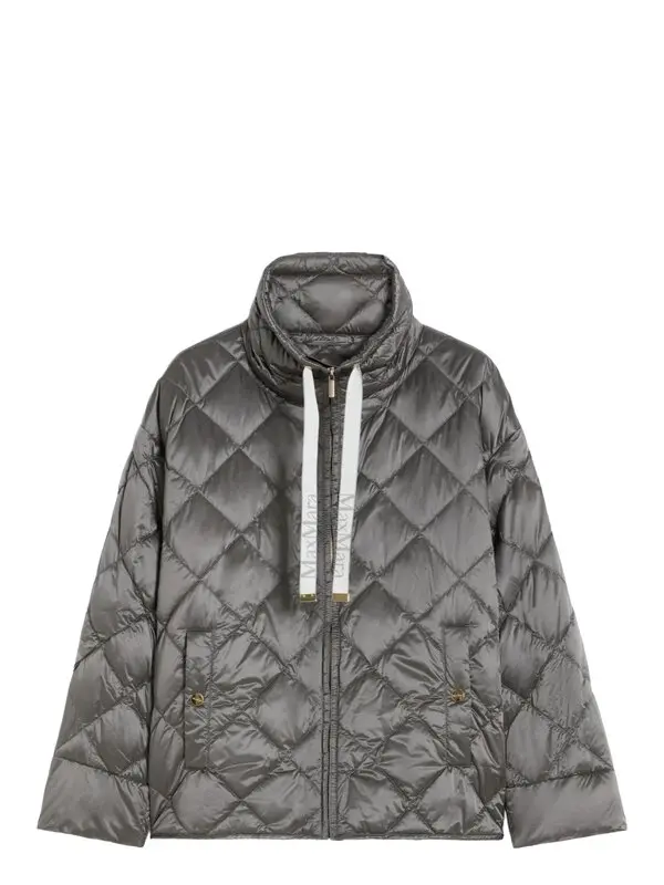 Max Mara Quilted Padded Jacket With Drawstring Logo Webbing - Dark Gray