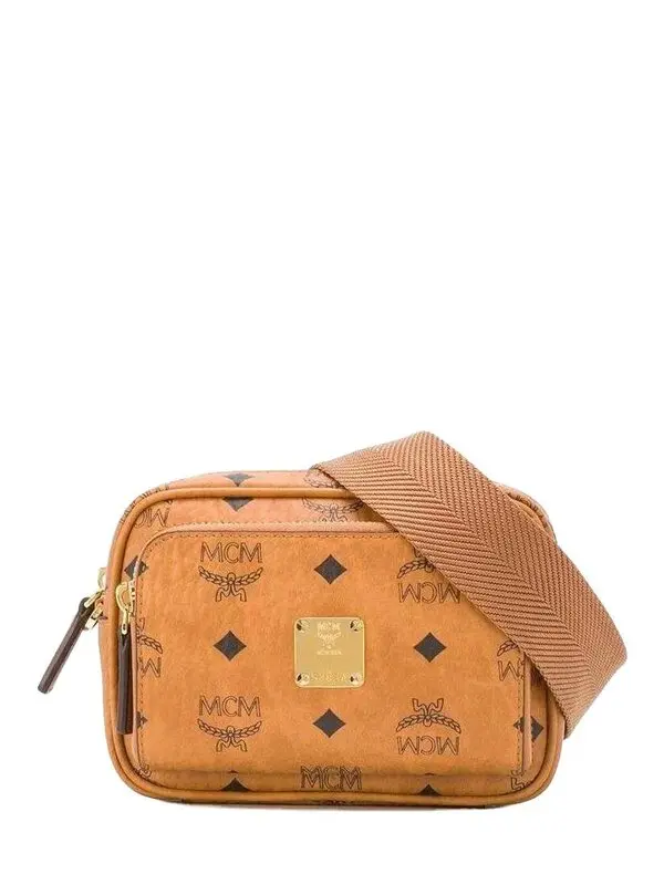 Mcm Visetos Logo Plaque Crossbody Bag - Brown