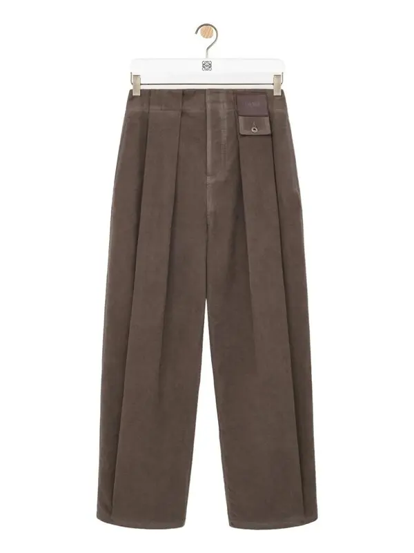 Loewe Pleated Button Detail Trousers - Khaki Brown