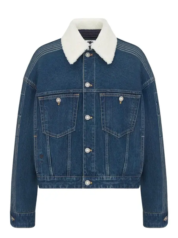 Dior Alps Oversized Denim Jacket With Shearling Collar - Blue