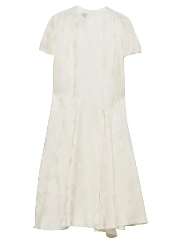 Prada Floral Jacquard Short Sleeve Dress - Ivory