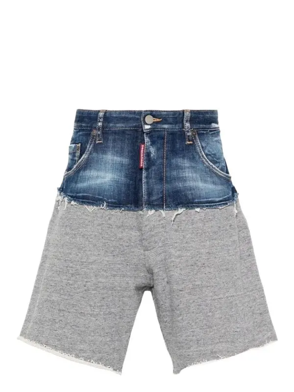 Dsquared2 Distressed Denim And Sweatshort Combo Shorts - Gray
