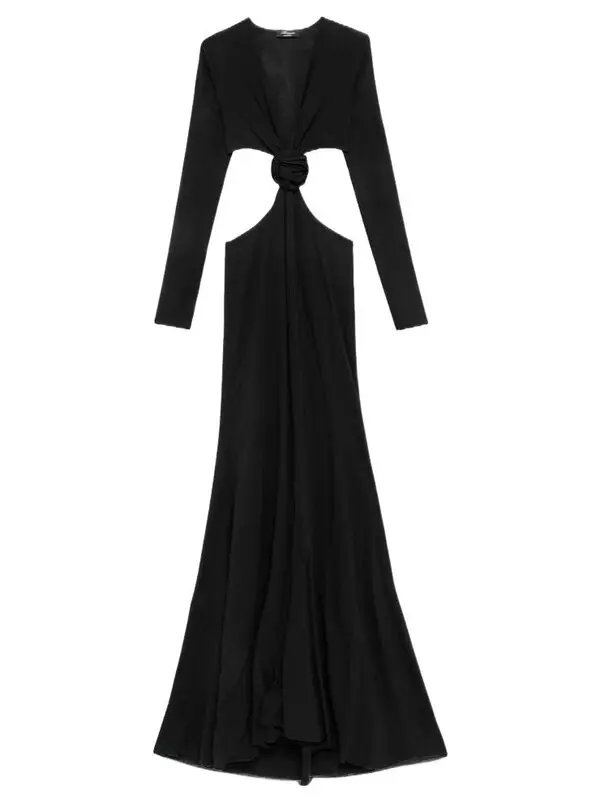 Blumarine Rose Detailed Cut-out Long Dress - Black