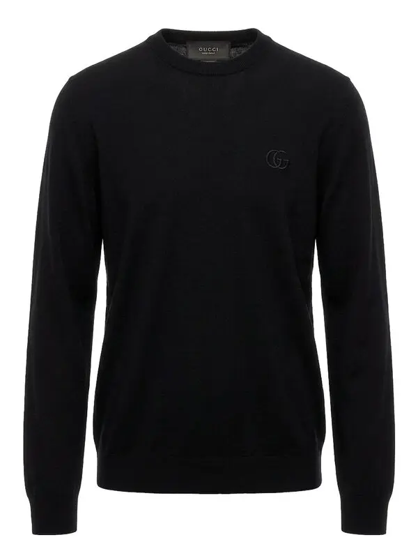Gucci Knit Wool Sweater With Double G Embroidery - Black