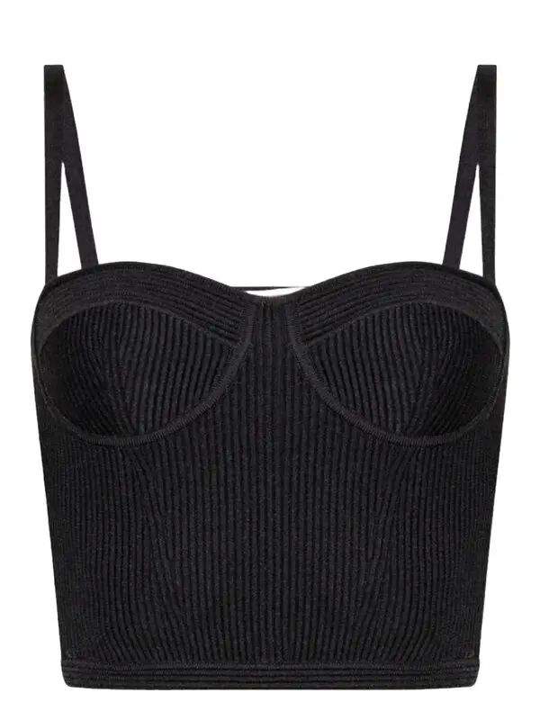 Alexander McQueen Ribbed Cropped Bustier Top - Black